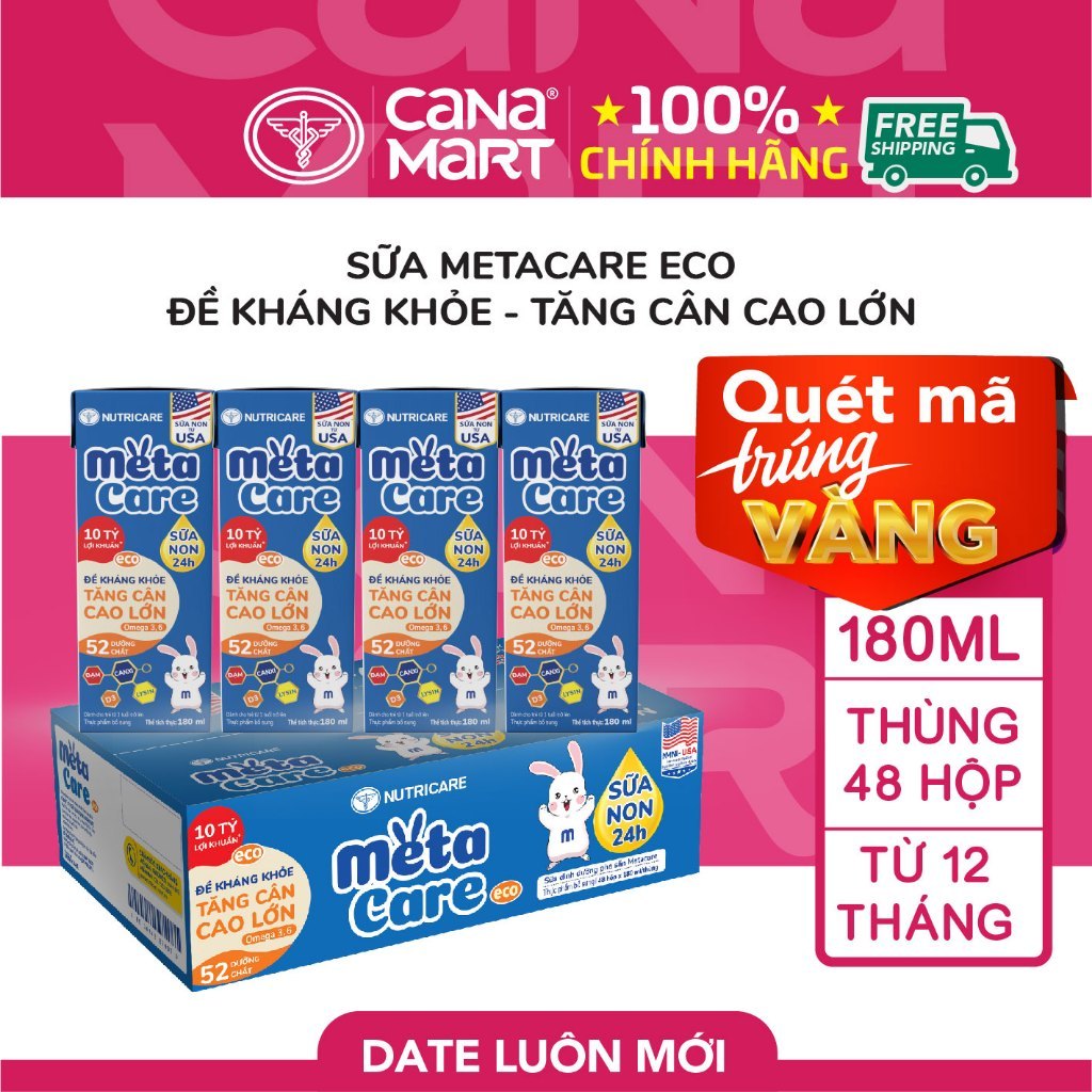 Thùng 48 hộp sữa bột pha sẵn Nutricare Metacare ECO cho bé đề kháng khỏe, tăng cân cao lớn - Sản ...