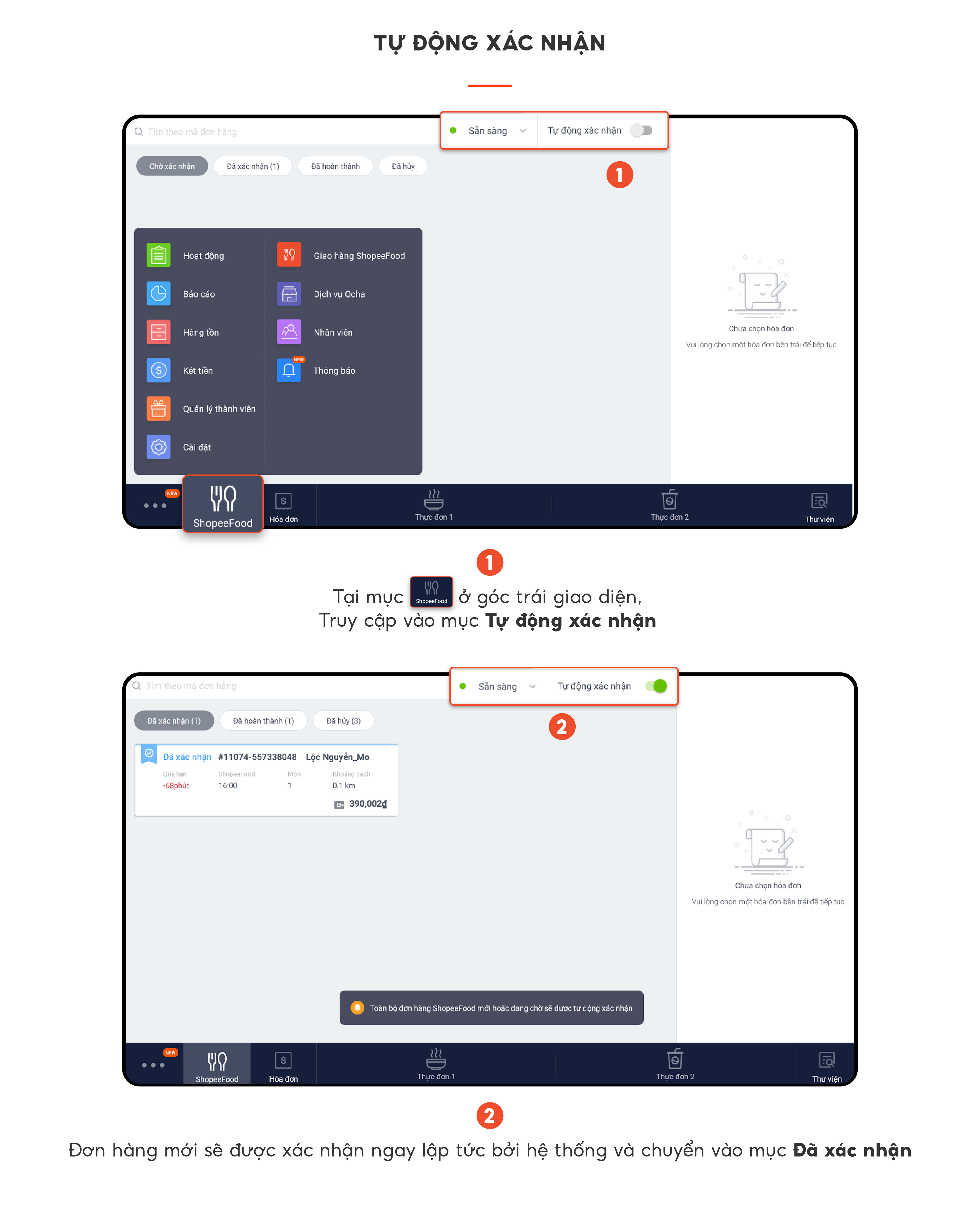 Hướng dẫn cài đặt tự động xác nhận đơn hàng trên Ocha POS
